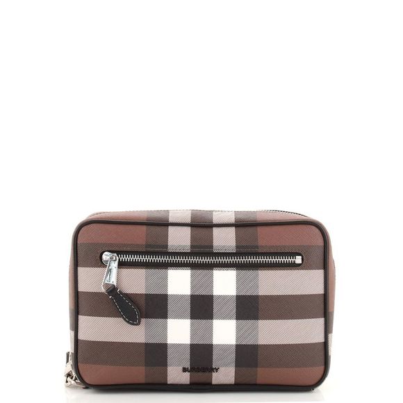 Burberry | Bags | Burberry Zip Pouch Wristlet Check Coated Canvas Brown ...